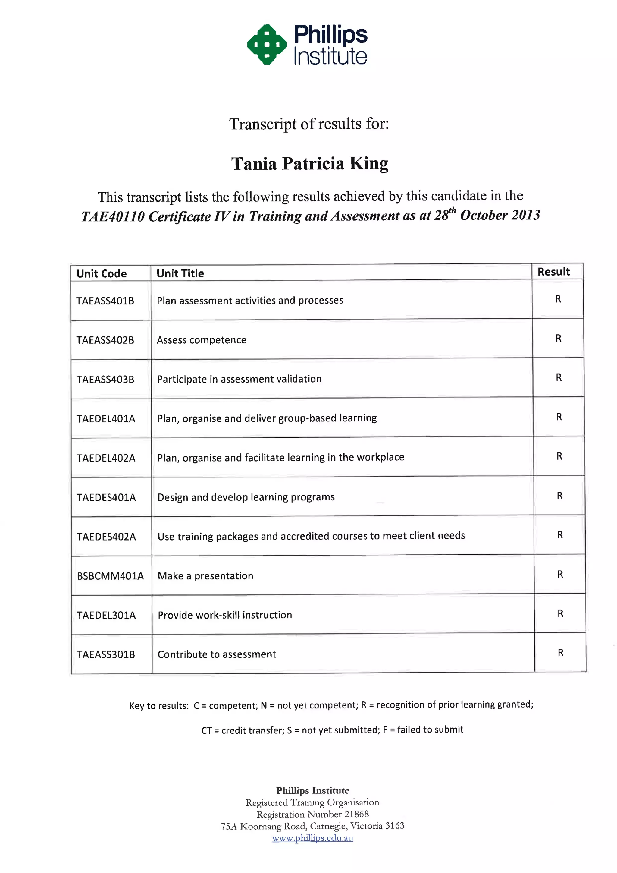TAE Cert Transcript | PDF