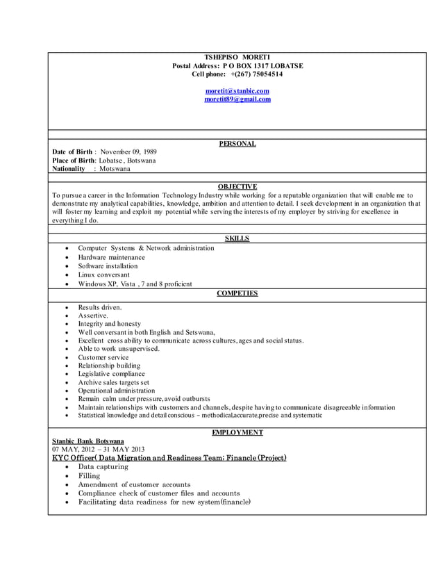 TSHEPISO MORETI CV | PDF