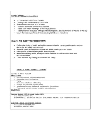 TSHEPISO MORETI CV | DOCX | Business Banking & Finance | Business