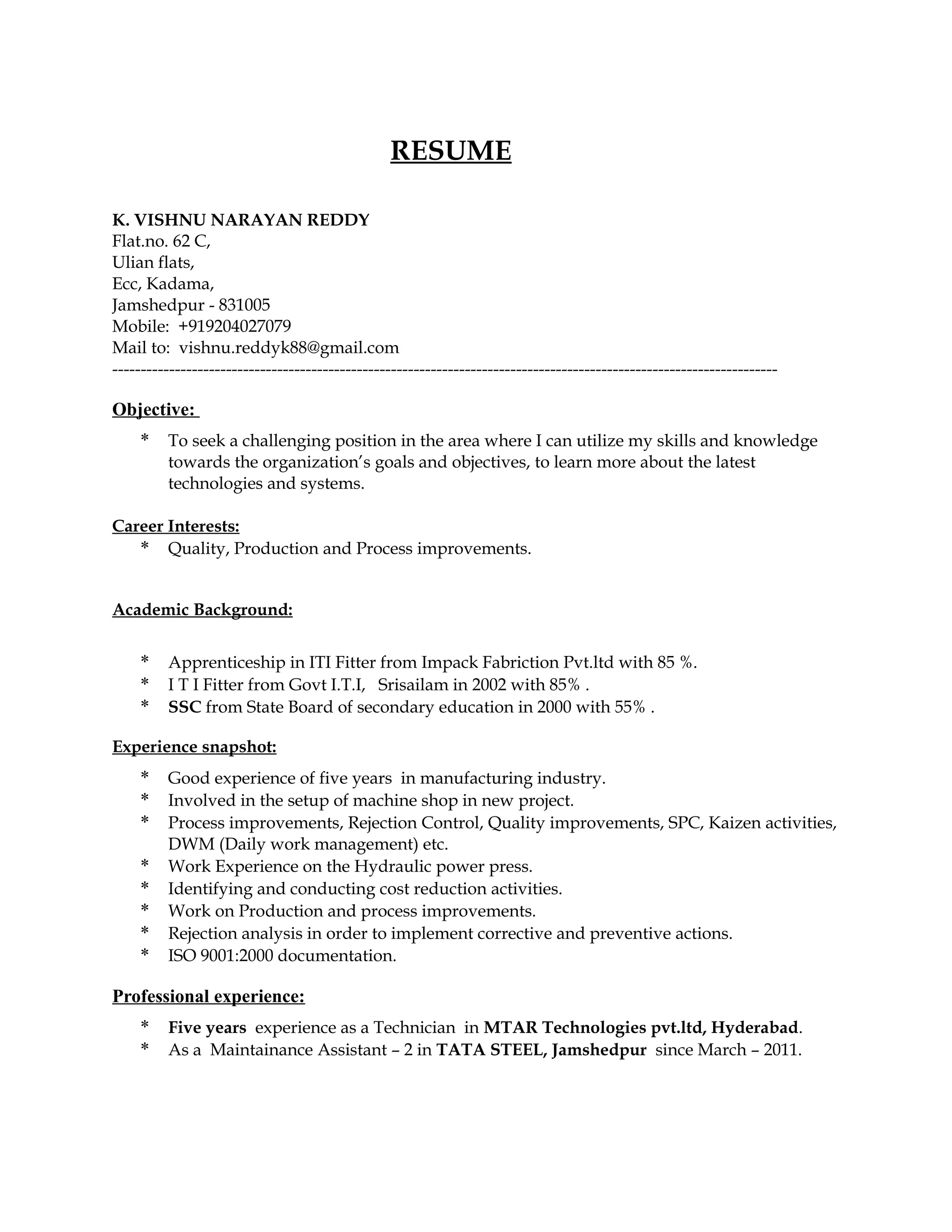 vishnu resume | RTF