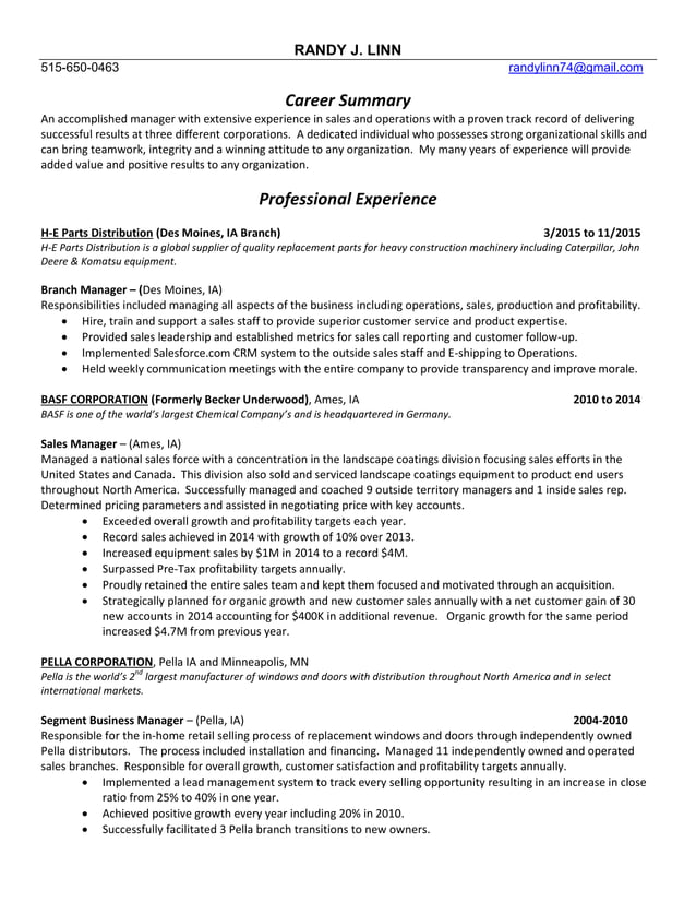 Resume Randy Linn | PDF | Manufacturing Industry | Industries