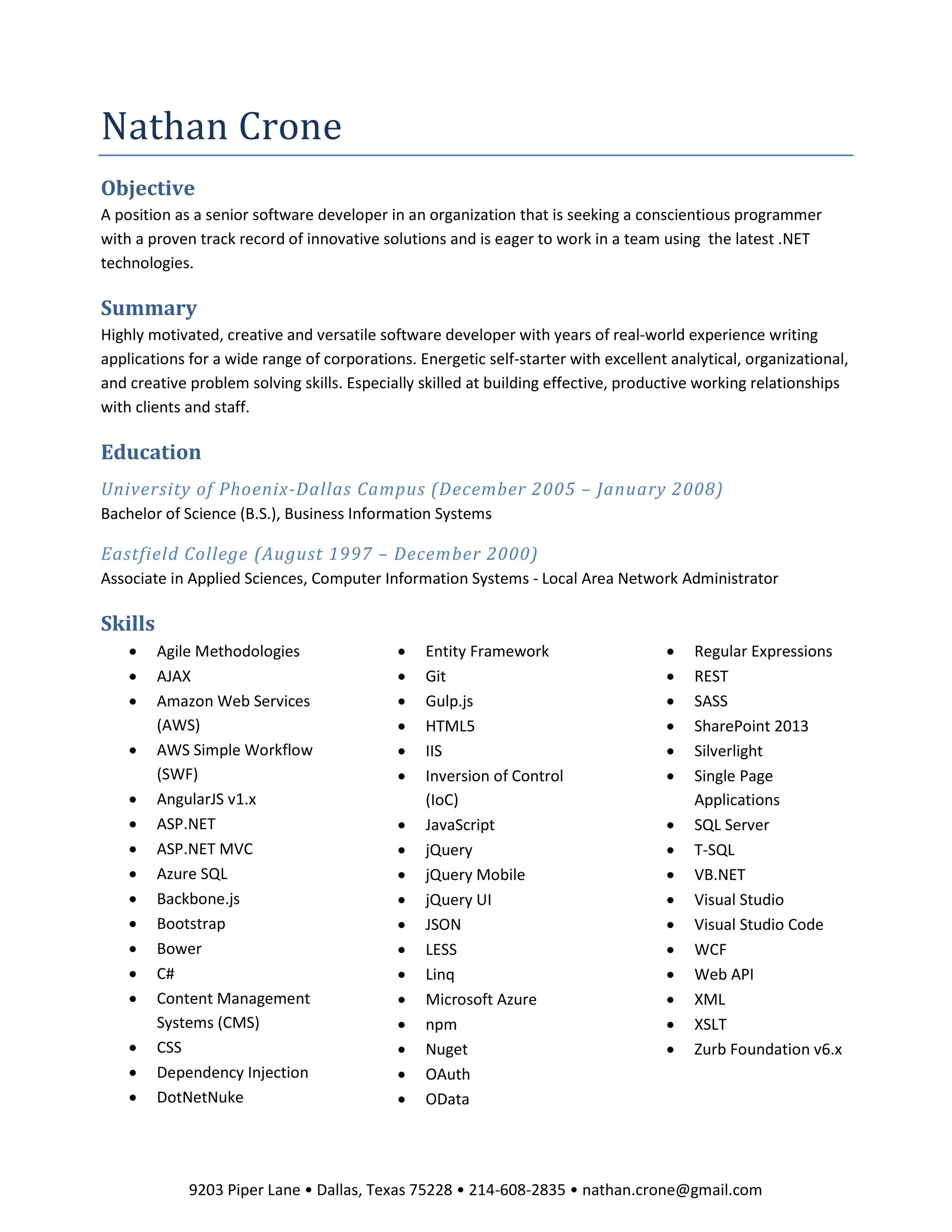 Nathan Crone - Resume | PDF