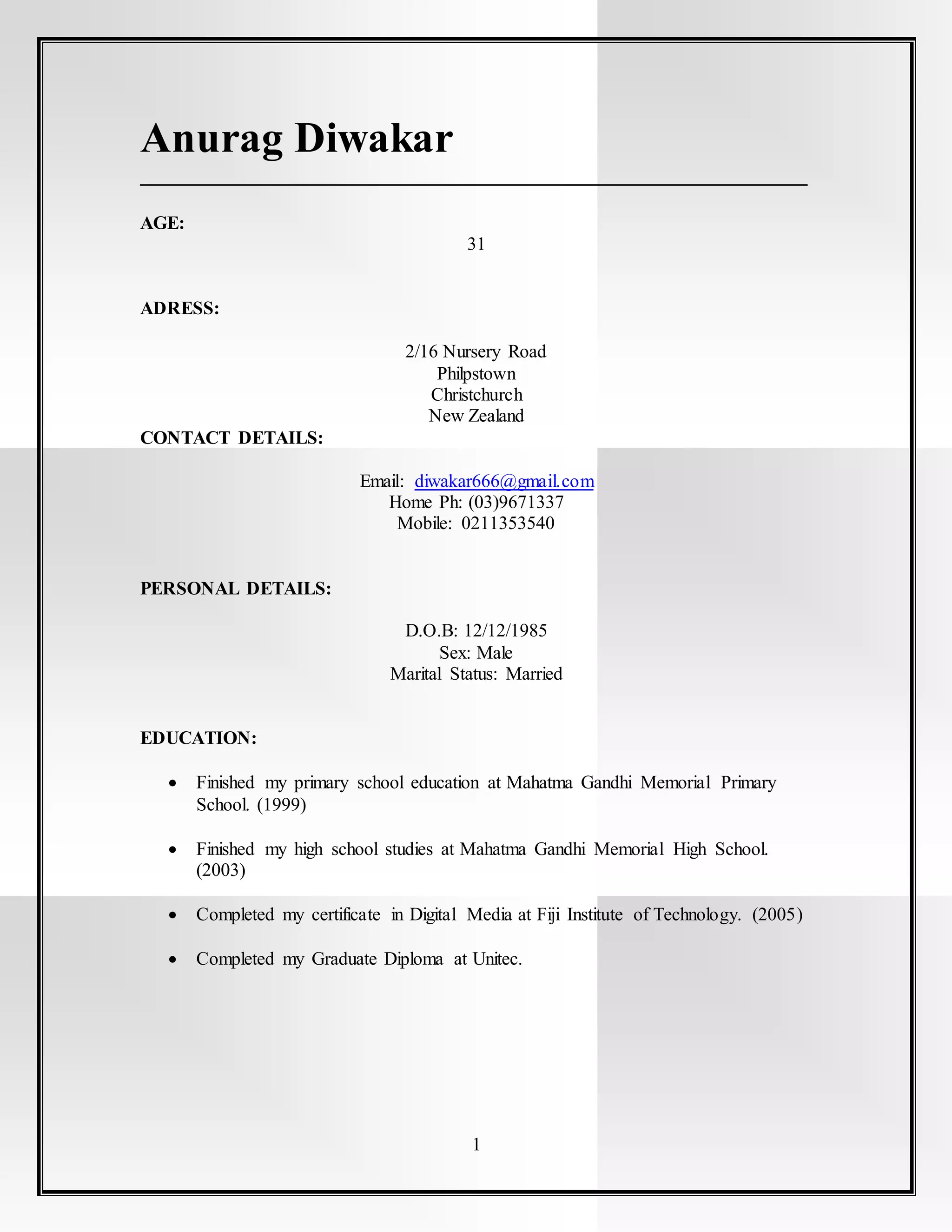 Anurag Diwakar CV | PDF