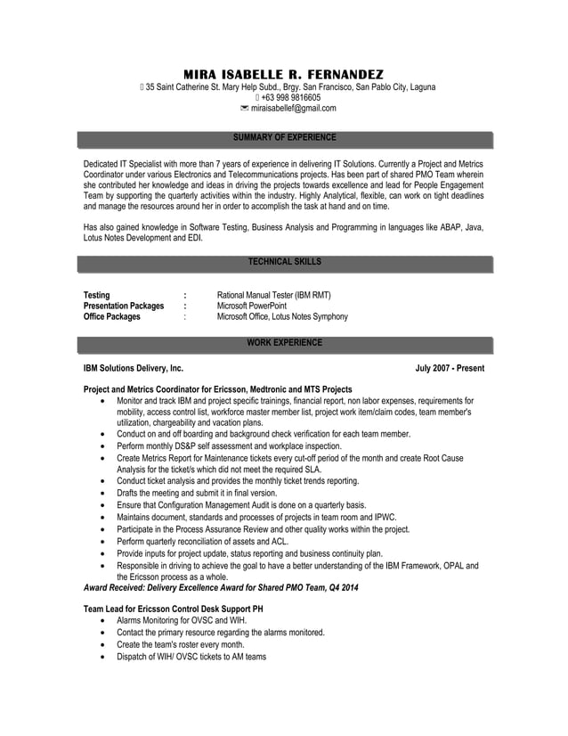 Mira Isabelle R. Fernandez_CV 2015 | PDF