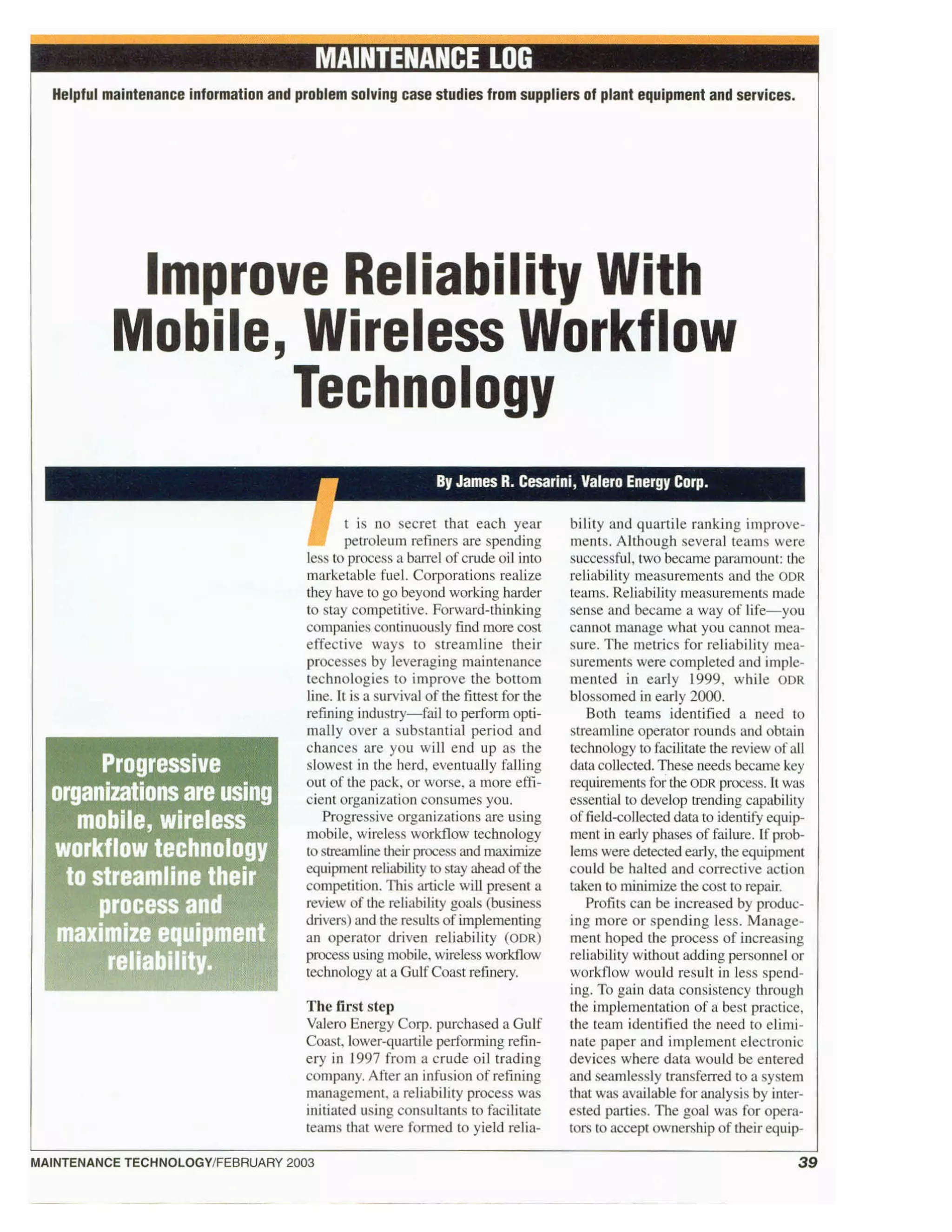 Maintenance Technology Wireless Workflow | PDF