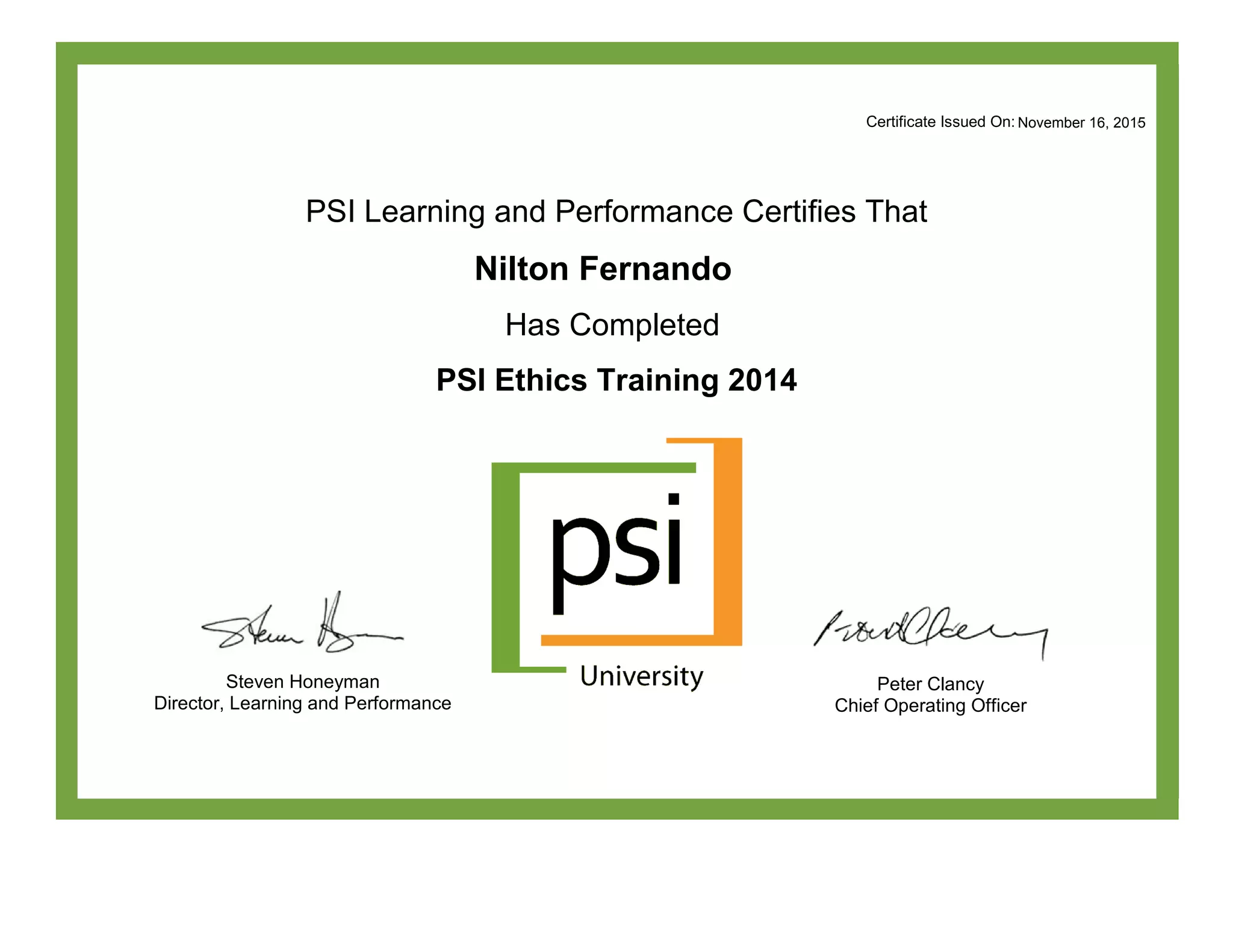 PSI Ethic_Certificate | PDF