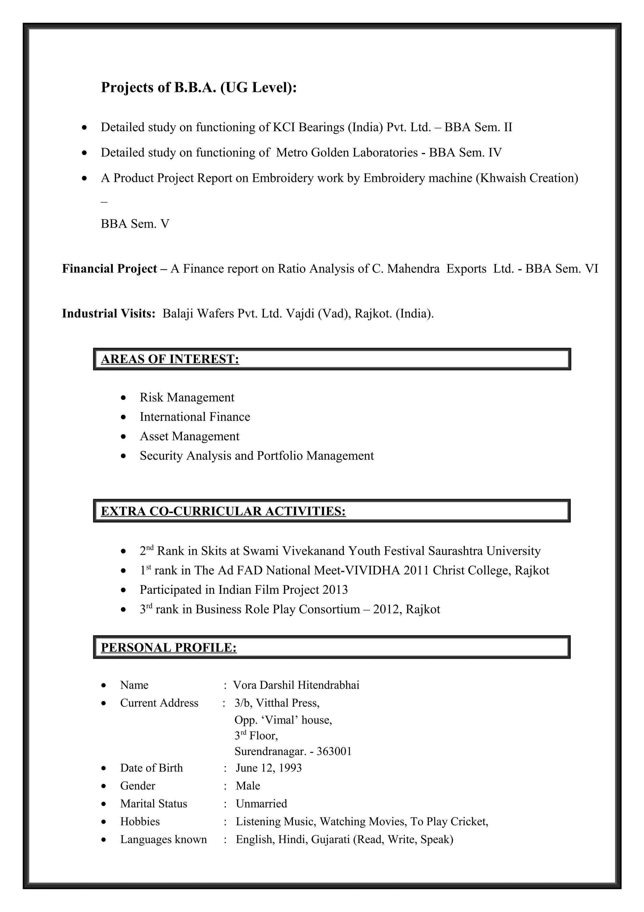 Darshil Vora_resume | DOC | Education industry | Industries