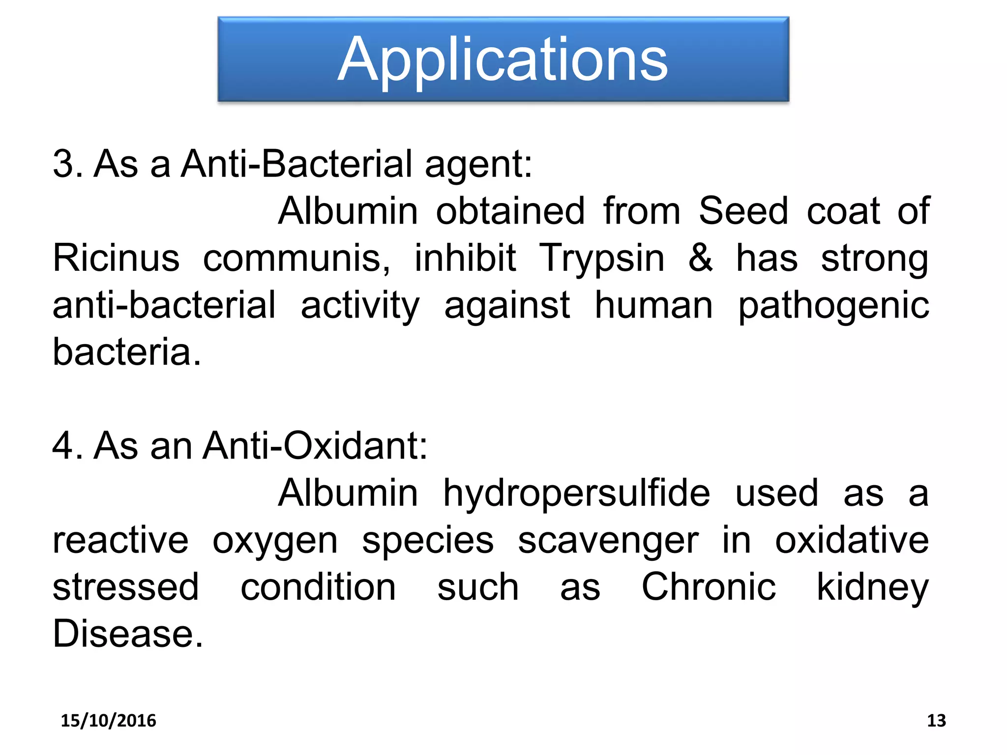 Albumin & its applications. | PPTX