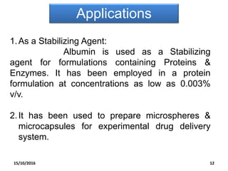 Albumin & its applications. | PPTX