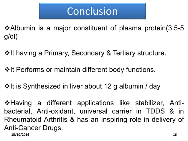 Albumin & its applications. | PPT