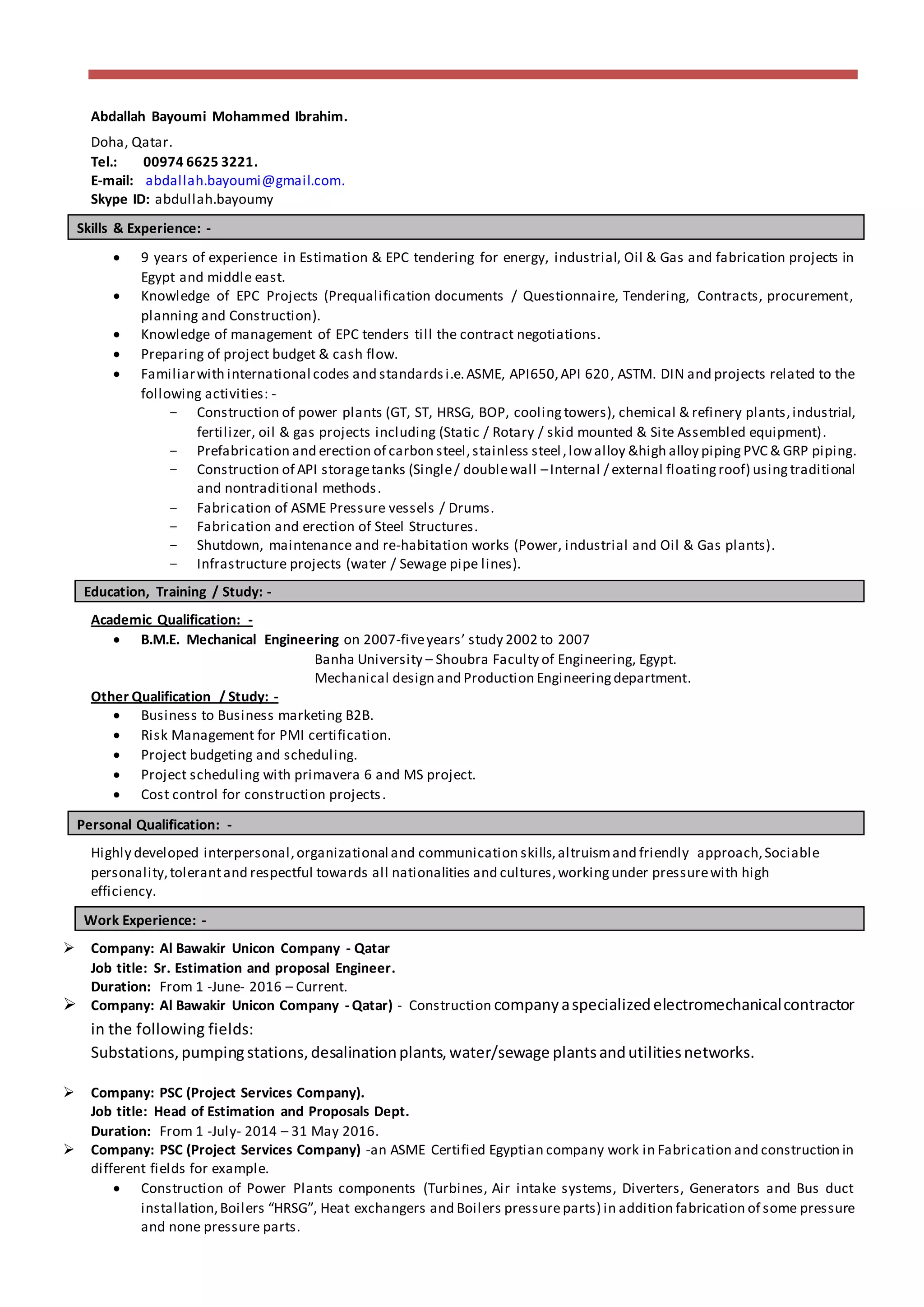 Sr. Estimation engineer | DOCX