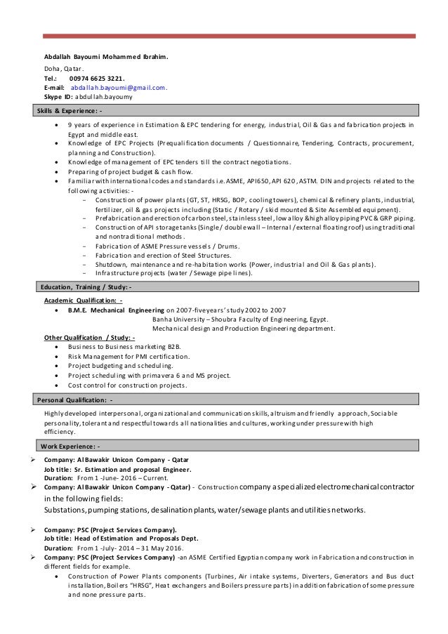 Sr. Estimation engineer Sr. Estimation engineer