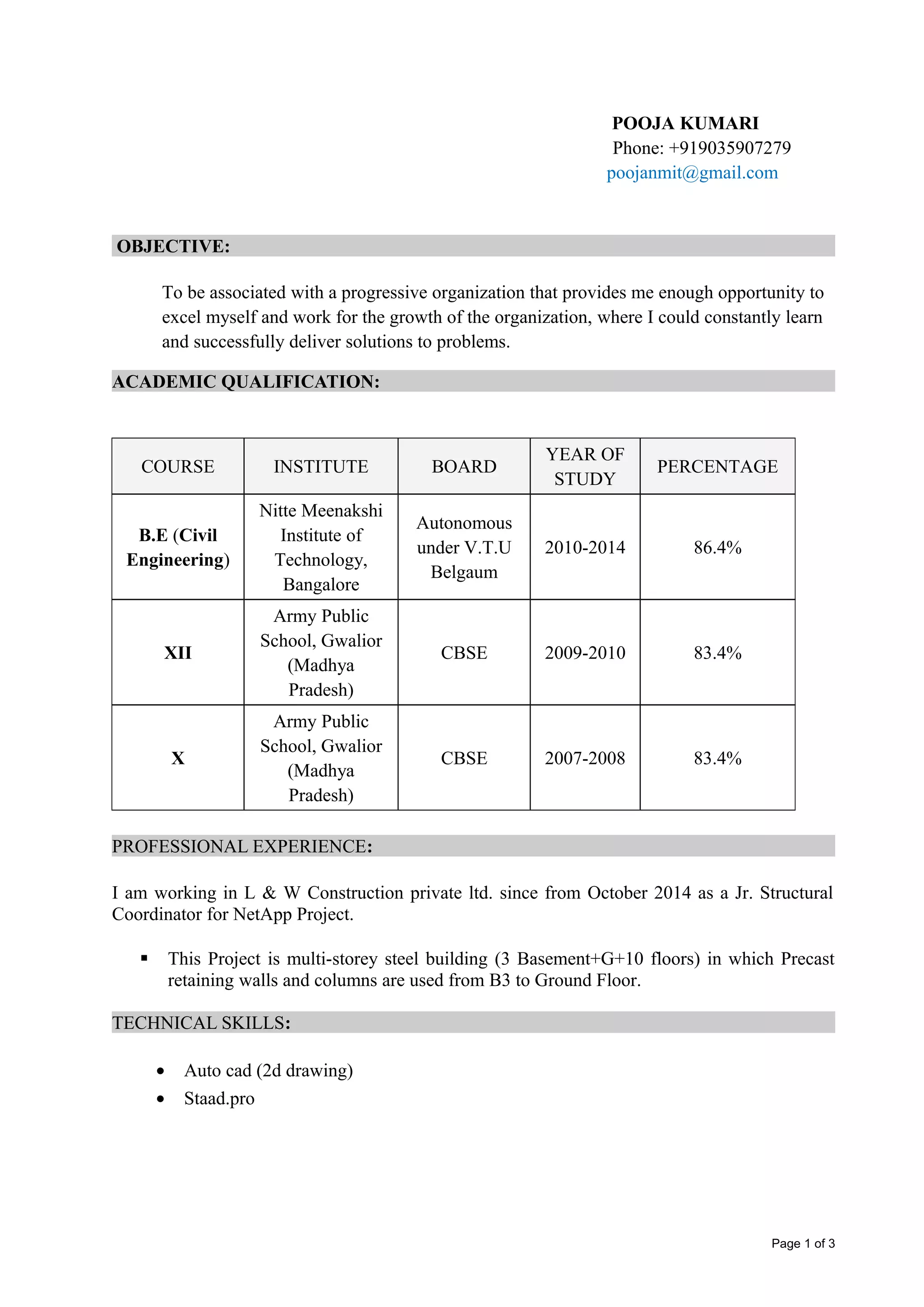 pooja kumari resume | DOC