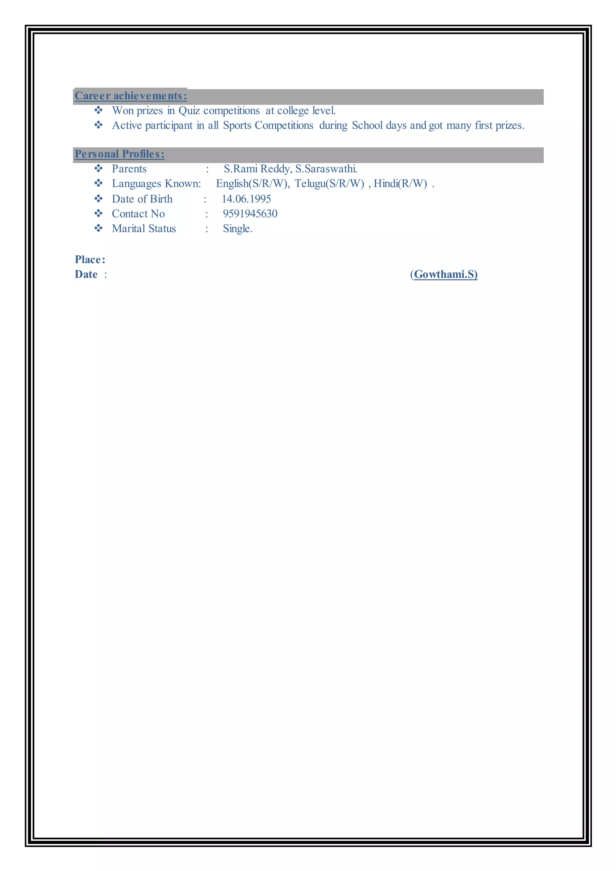 Gowthami resume | DOCX