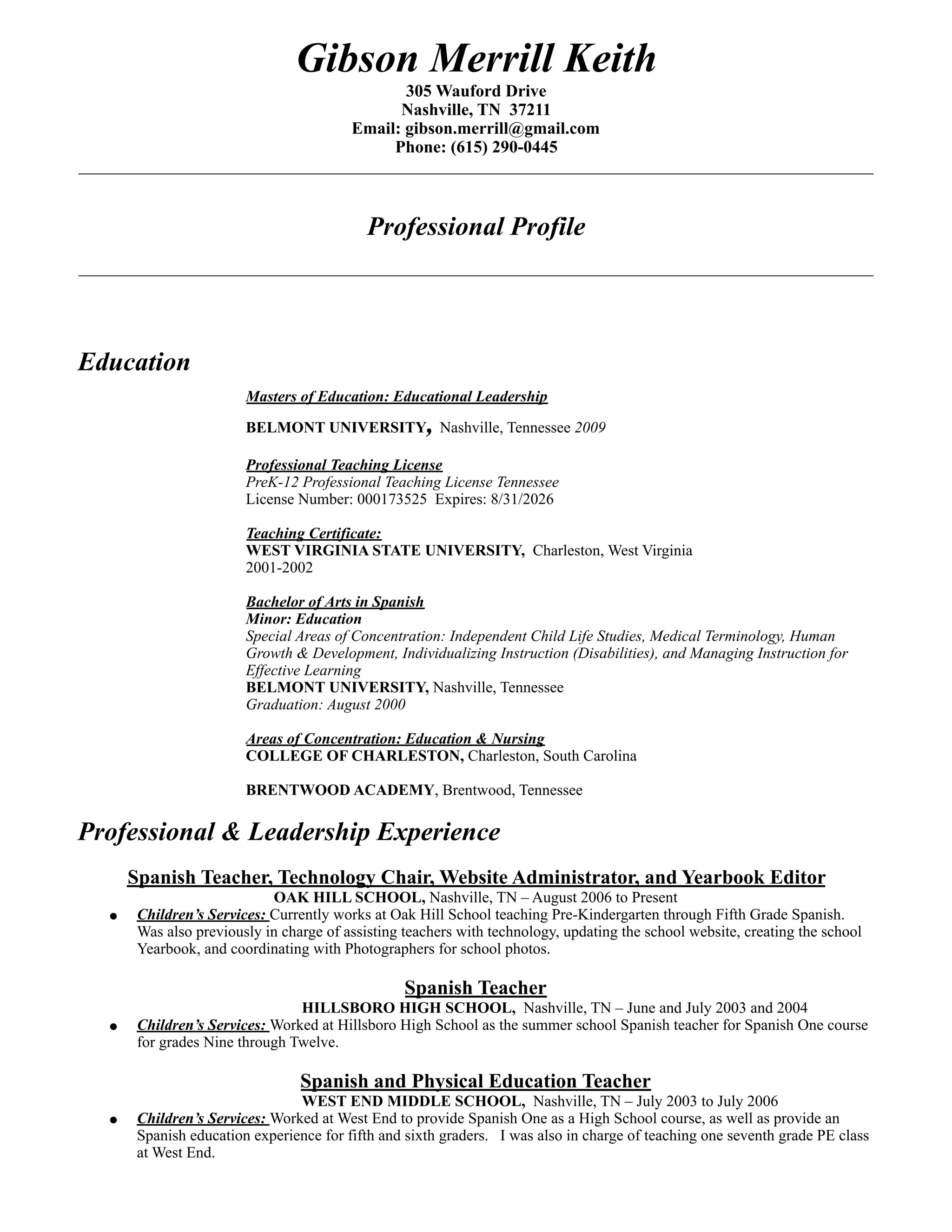 Gibson Merrill Keith-Resume Jan 2016 | PDF