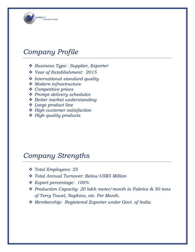 Nirmit International Company Portfolio | PDF