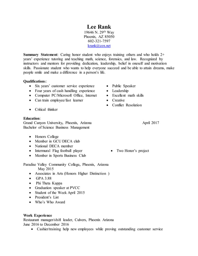Lee Rank Resume (2) | DOCX | College Education | Education