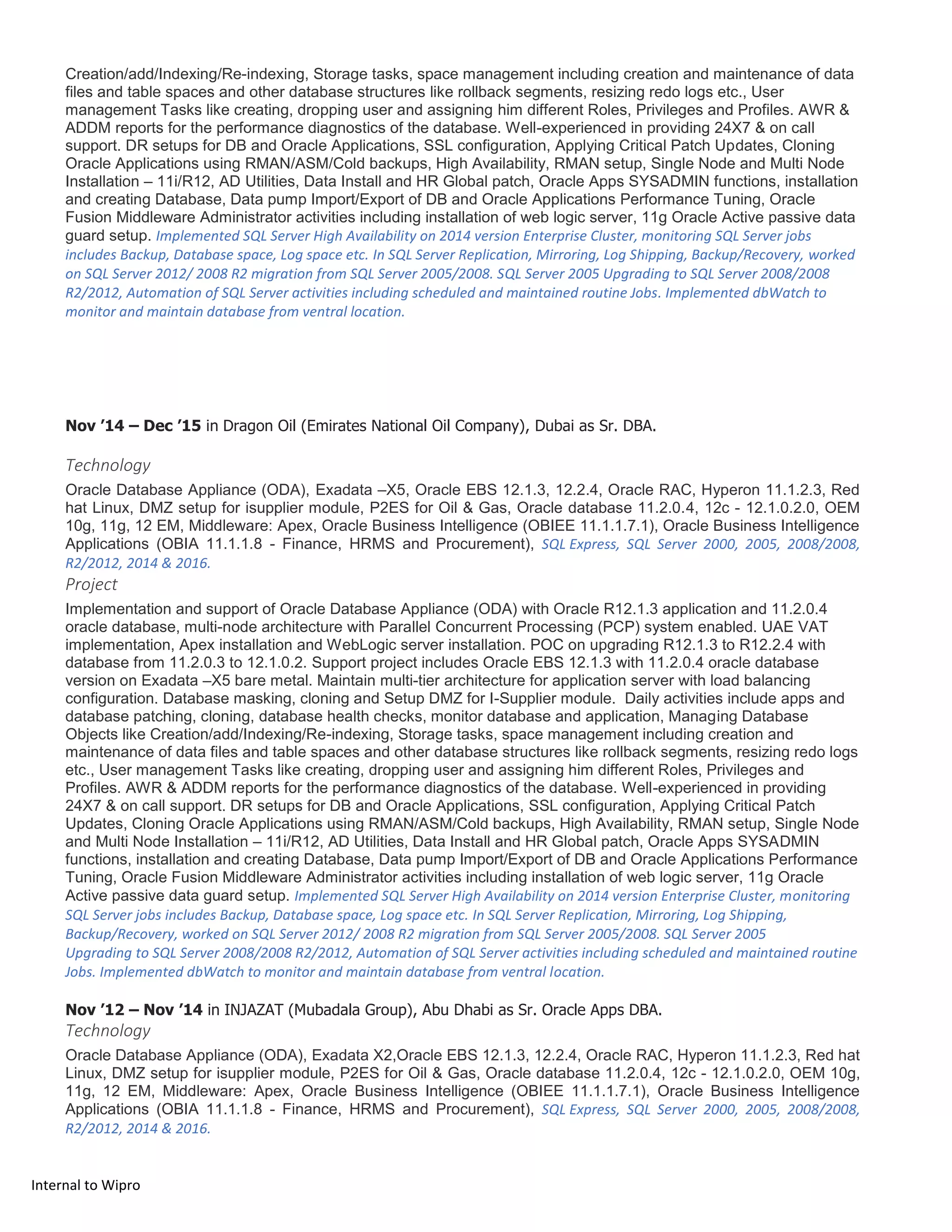 Oracle Apps DBA & Oracle DBA Resume | DOC