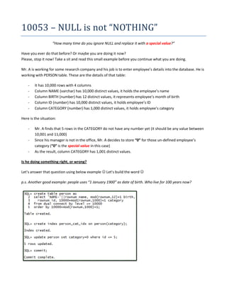 10053 - null is not nothing | DOCX | Databases | Computer Software and Applications