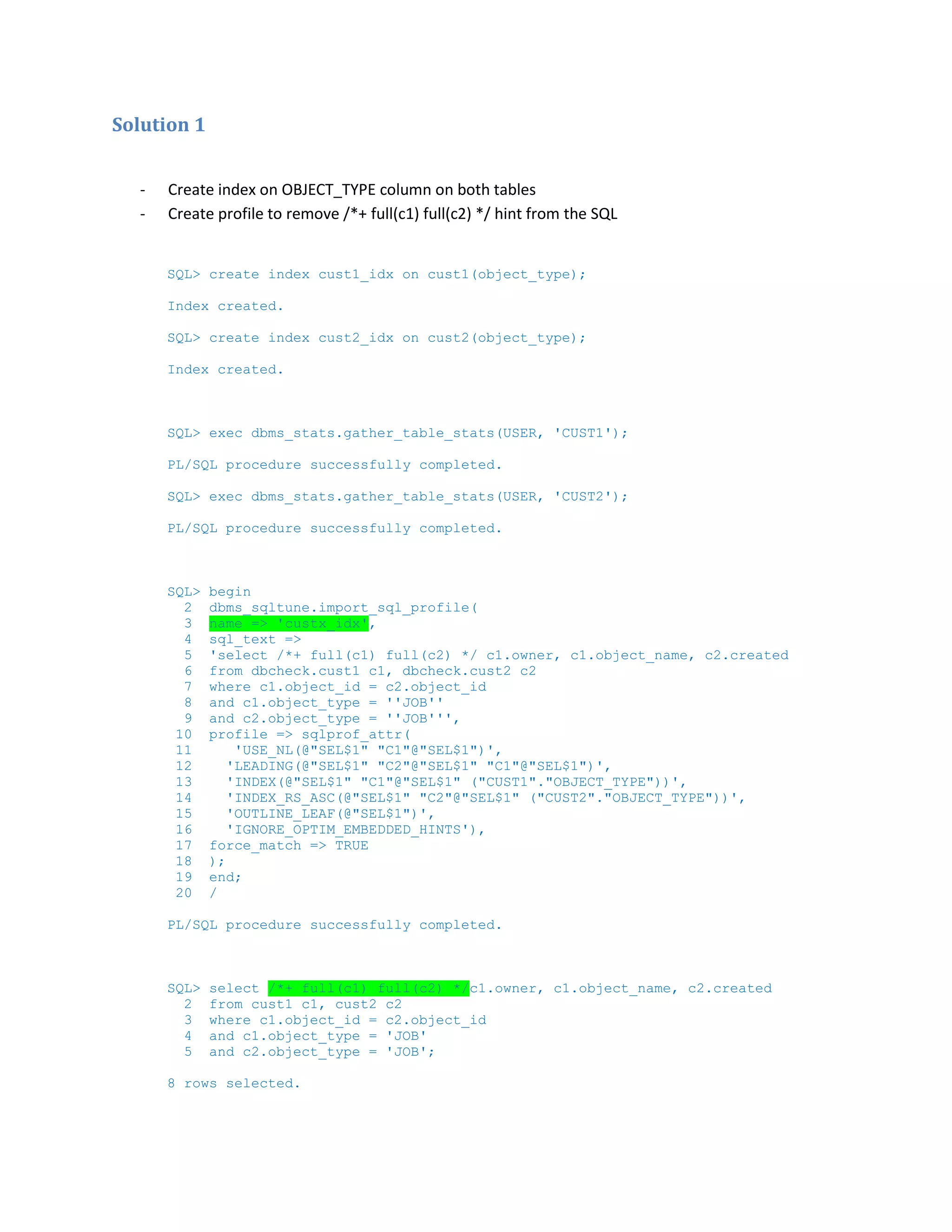 MV sql profile and index | PDF