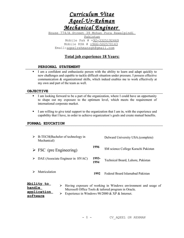 Resume Aqeel, SGH | PDF
