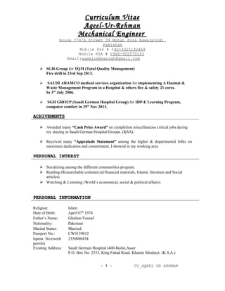 Resume Aqeel, SGH | DOC | Civil Engineering Industry | Industries