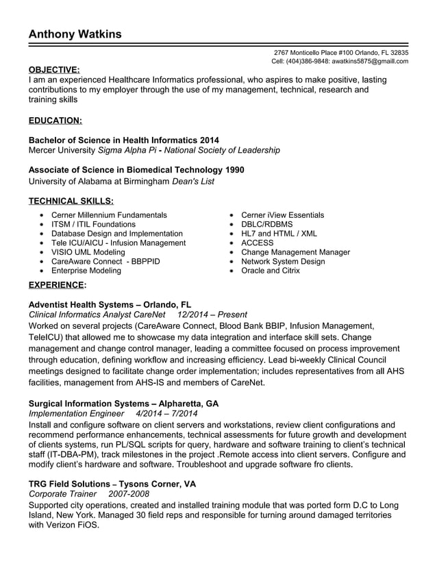 Anthony Watkins Resume | PDF