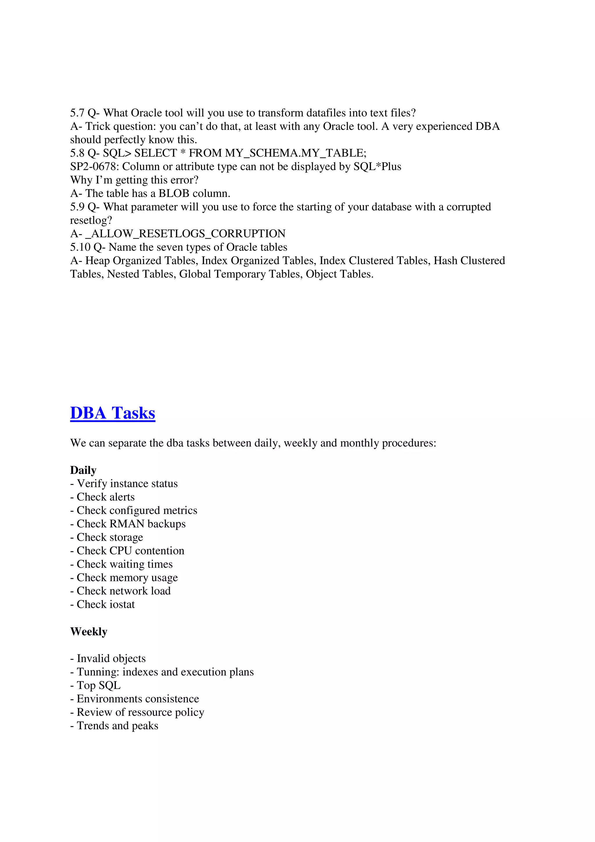 DBA 3 year Interview Questions | PDF