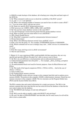 DBA 3 year Interview Questions | PDF