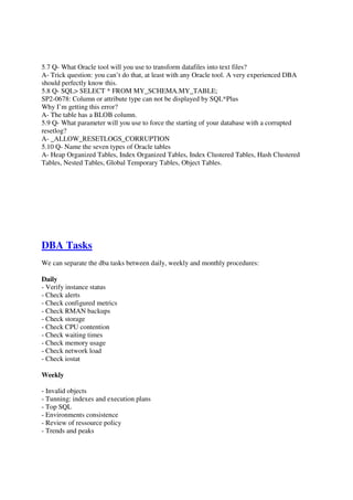 DBA 3 year Interview Questions | PDF