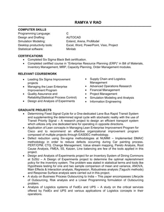 RAMYA_V_RAO - Resume | DOC | Mechanical and Industrial Engineering Industry | Industries