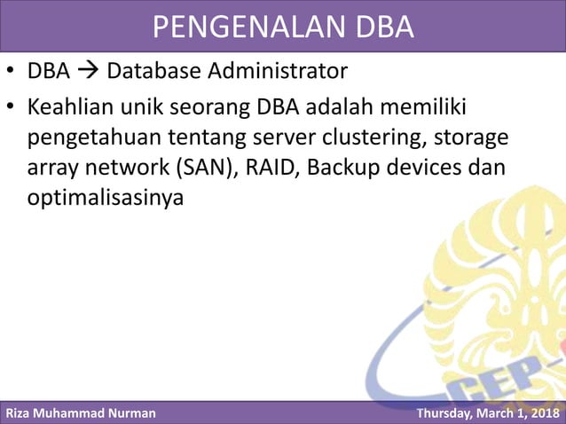 DBA BAB 1 - Pengenalan Database Administrator | PPTX