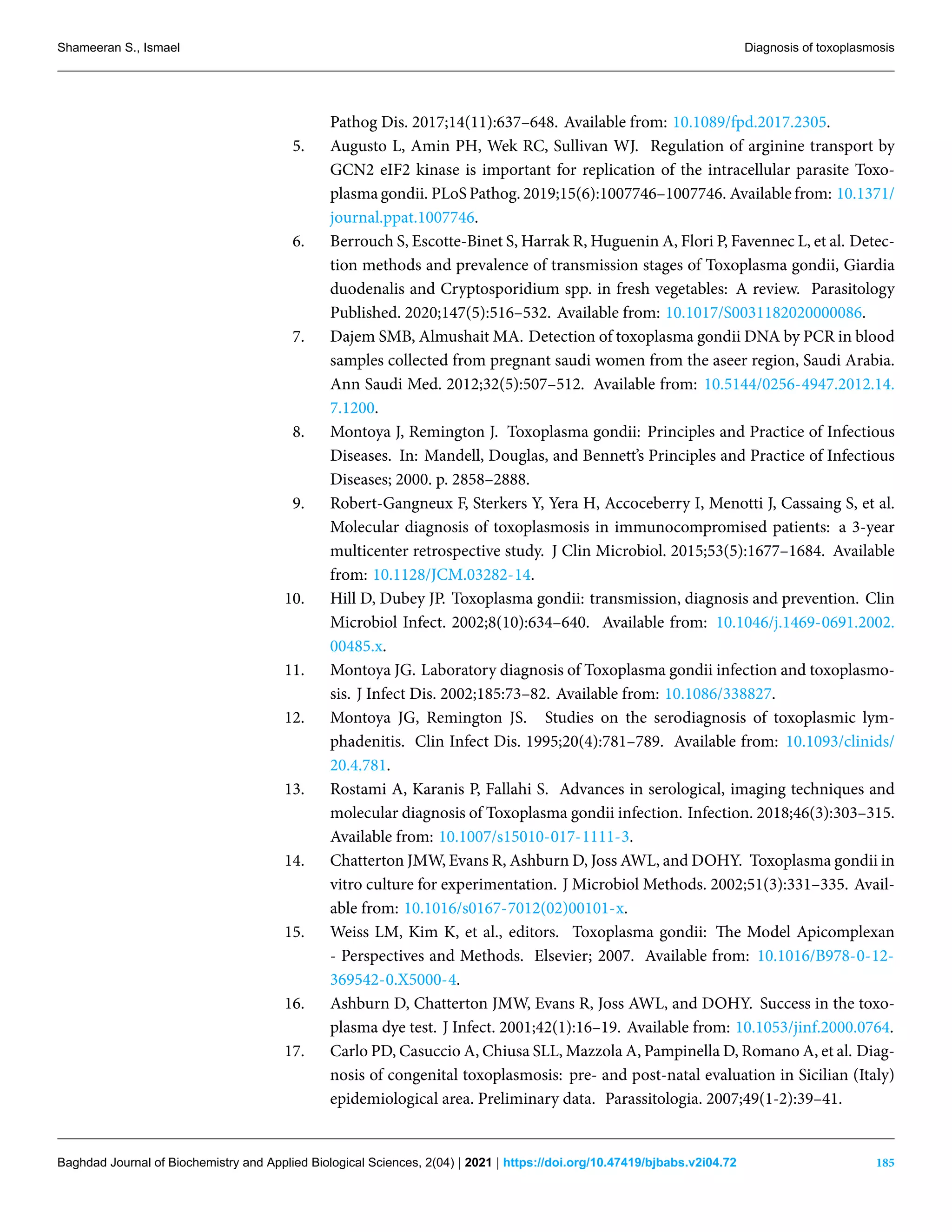Diagnostic methods and protocols used in investigating Toxoplasma ...