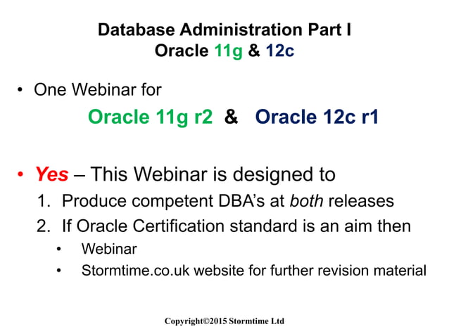 Oracle Database Administration Part I covering Both Oracle 11g r2 and ...