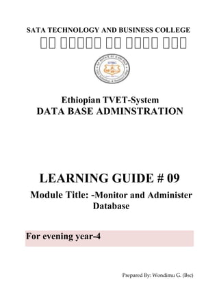 DBA, LEVEL III TTLM Monitoring and Administering Database.docx