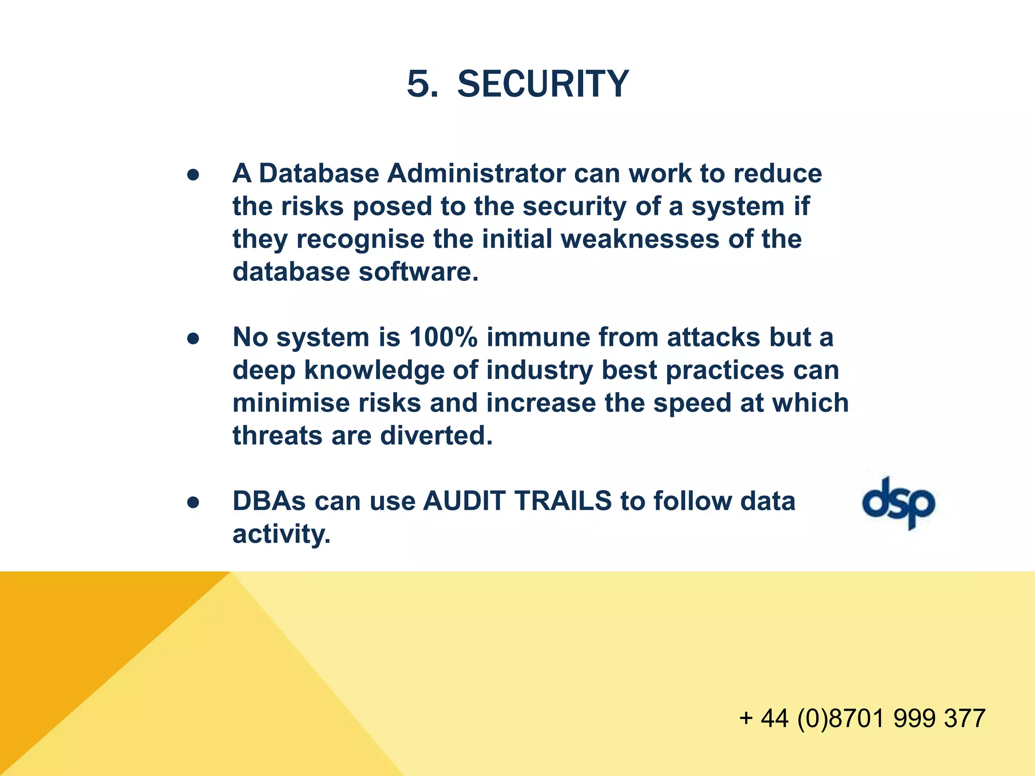 The Key Responsibilities of a Database Administrator | PPTX | Databases | Computer Software and ...