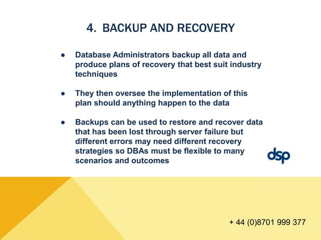 The Key Responsibilities of a Database Administrator | PPTX | Databases | Computer Software and ...