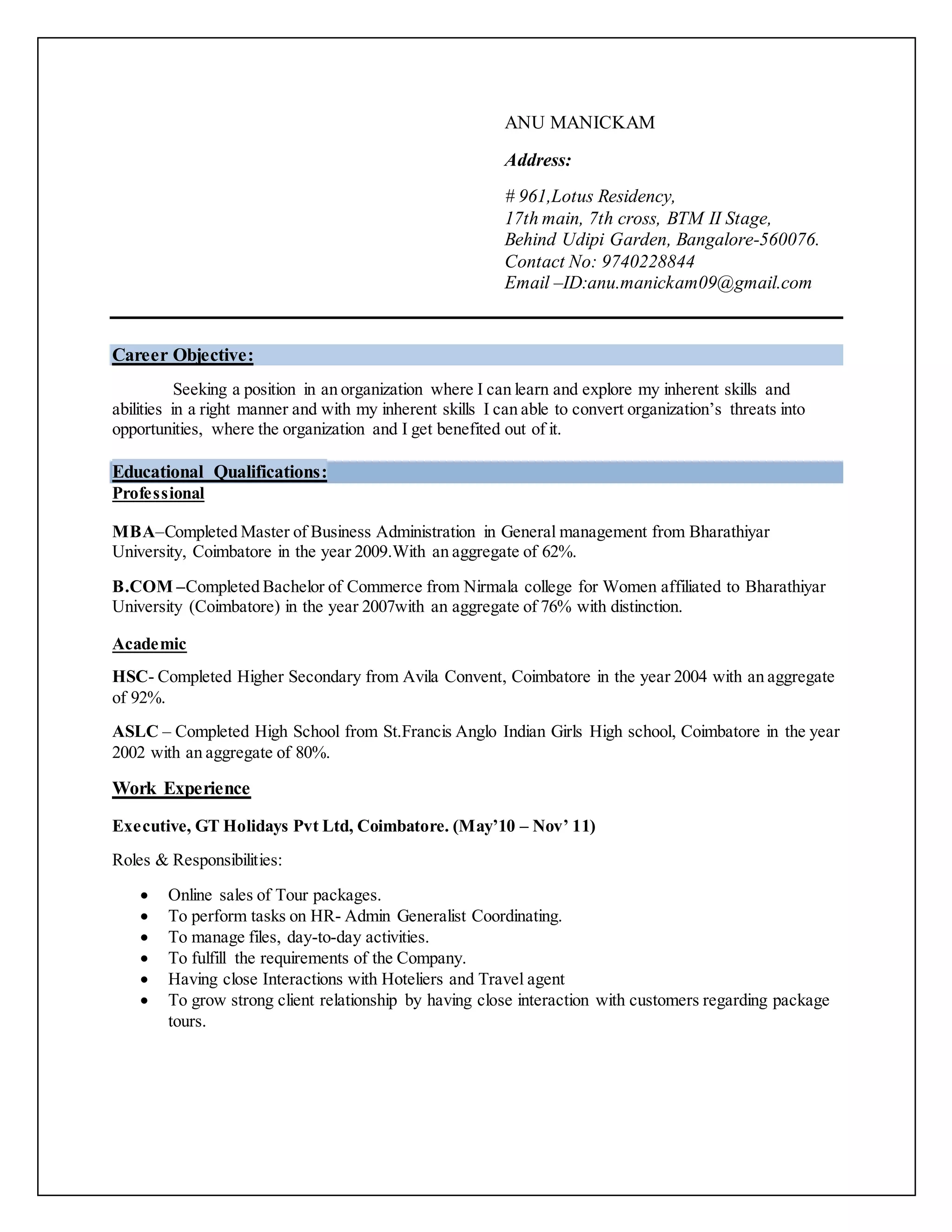 Resume Anu | PDF
