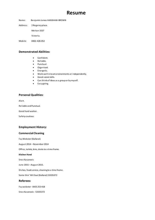 Benjamins (Resume) | DOCX