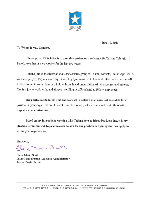 HR Reference Letter Tatjana | PDF