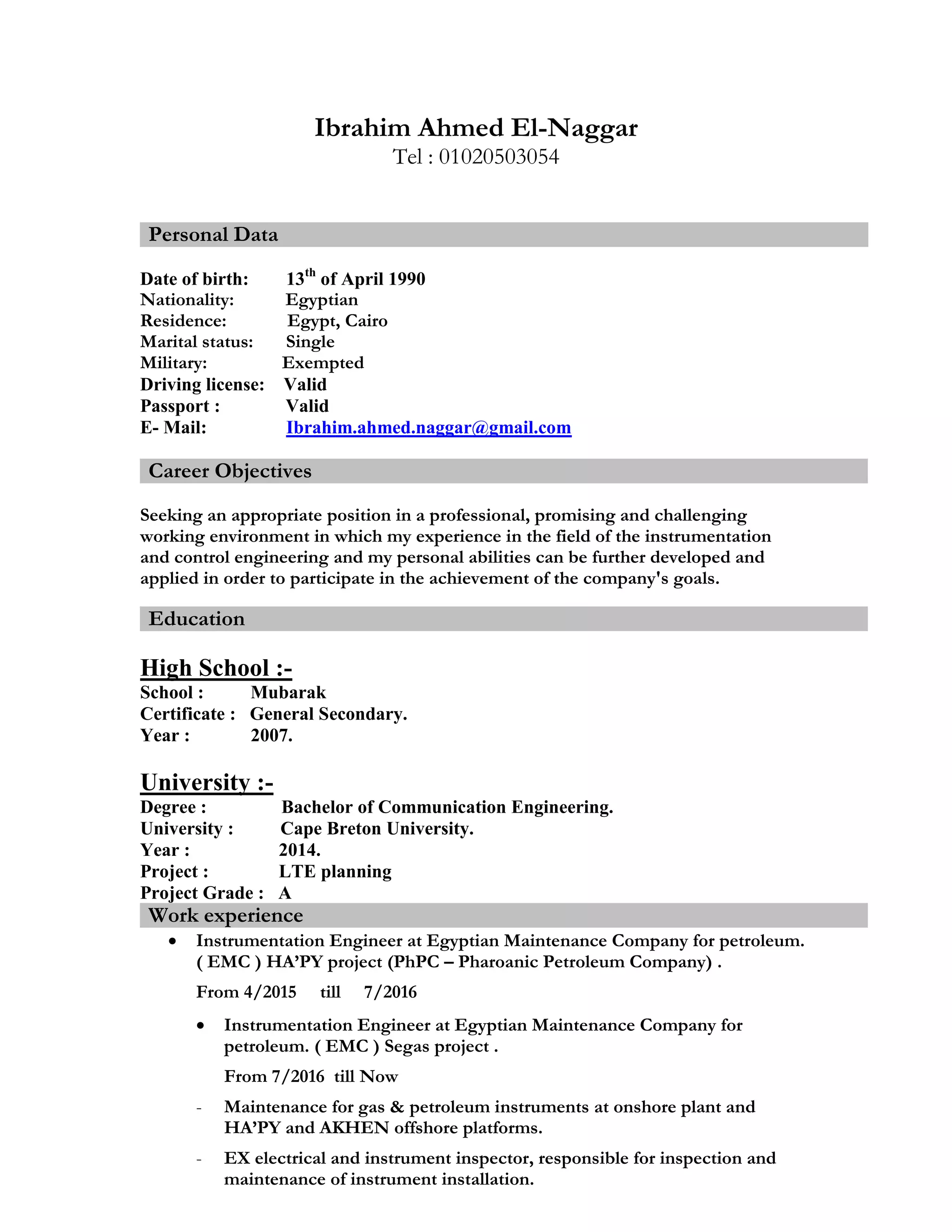 Ibrahim El naggar CV | PDF