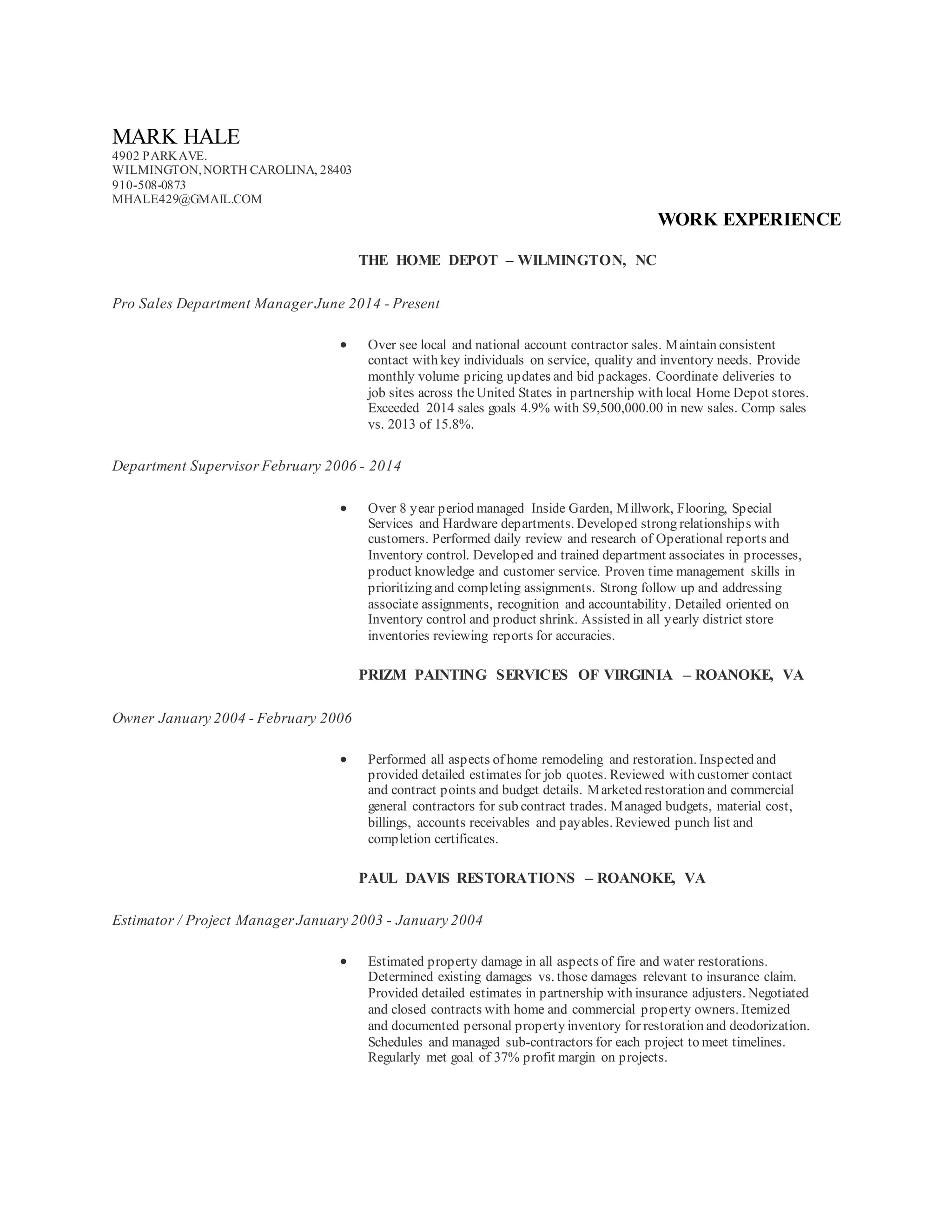 Mark Hale Resume 2015 | DOCX | Home Insurance | Insurance