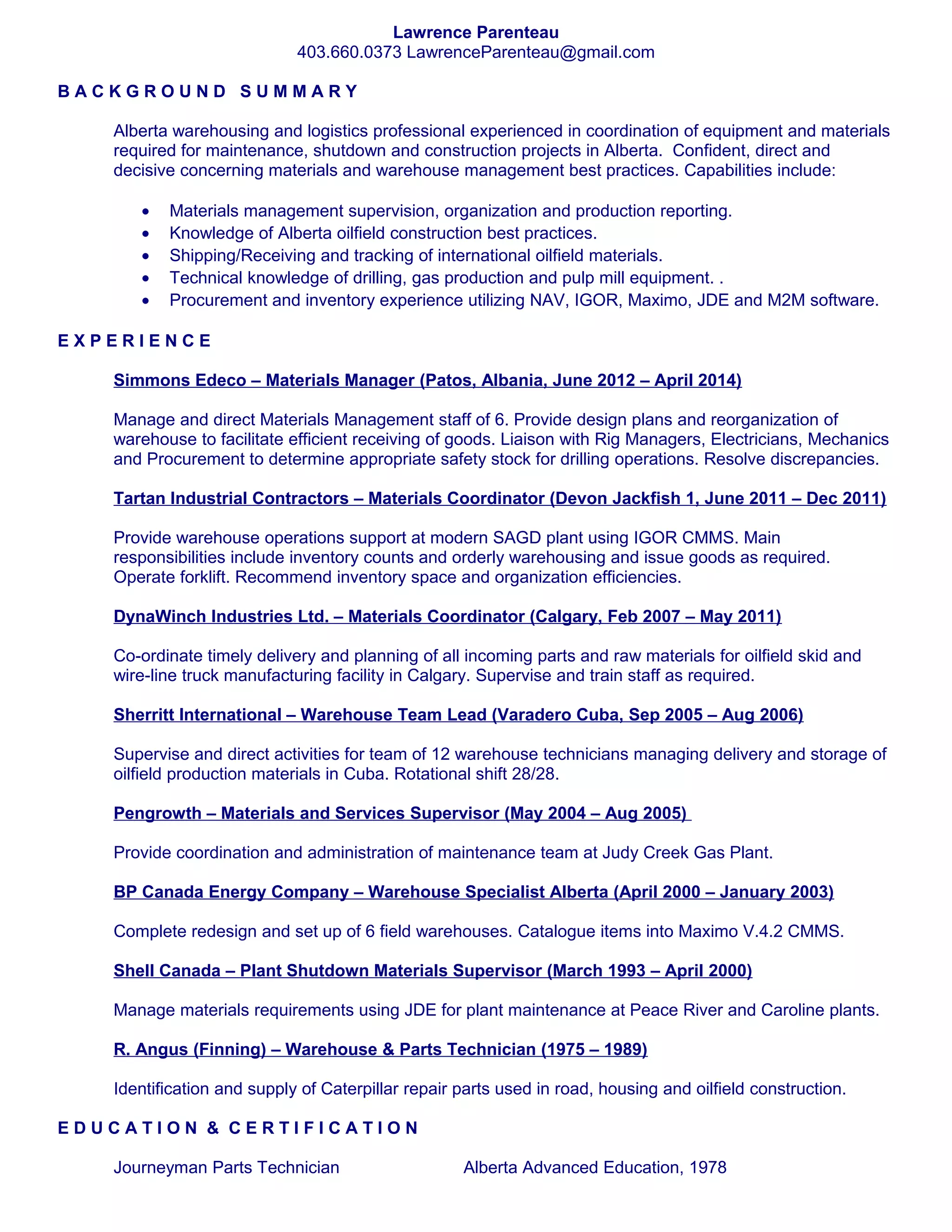 RESUME, L Parenteau | DOC