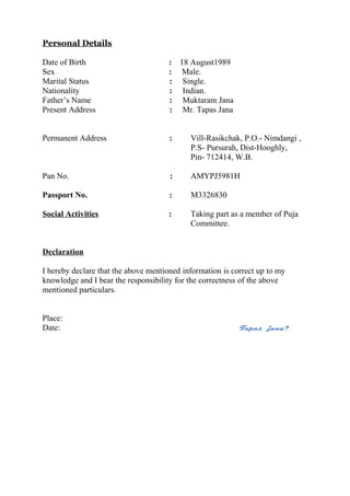 tapas jana Resume | DOC