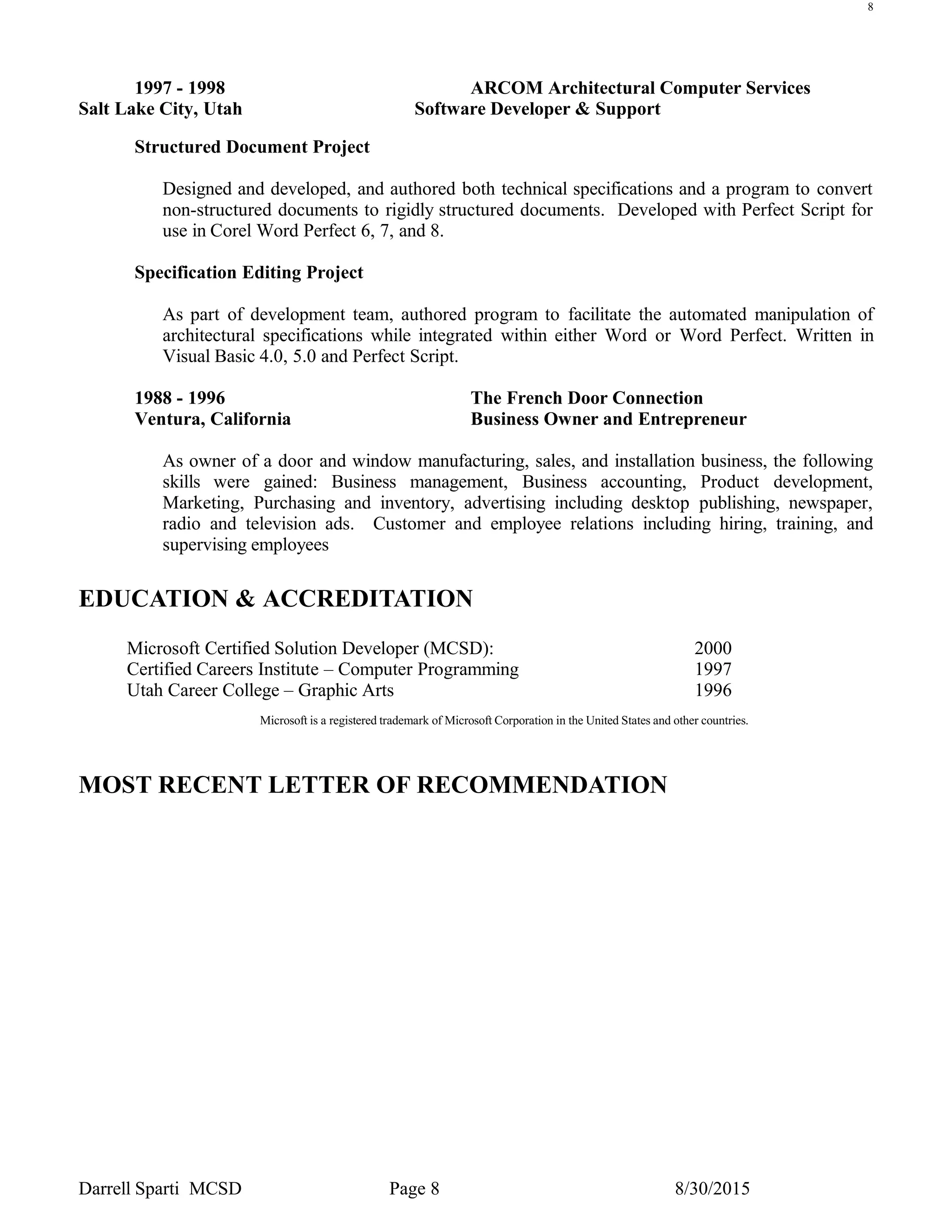 Darrell's Resume | DOC