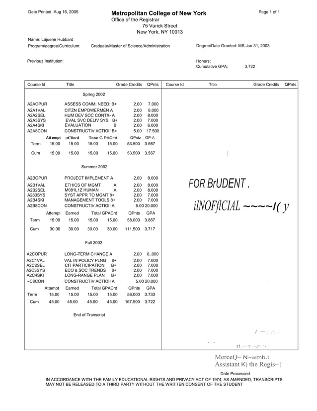 masters degree transcript | PDF