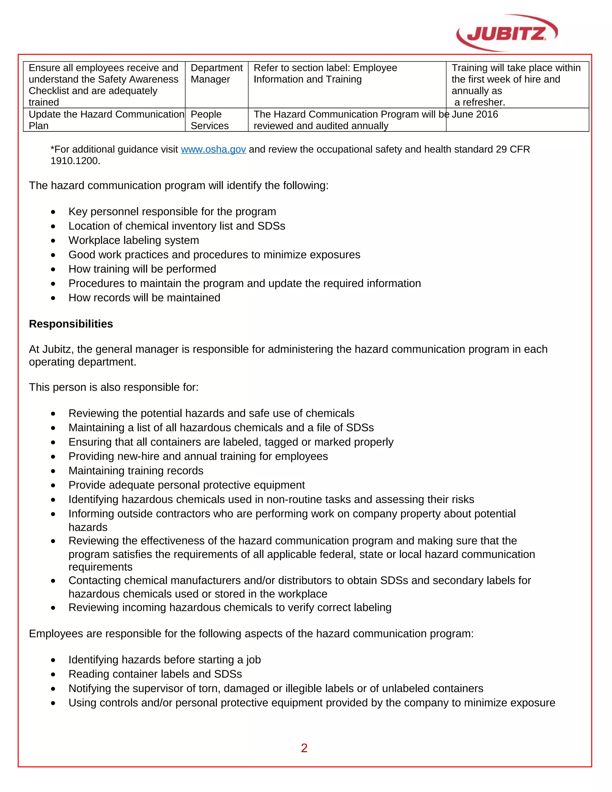 Hazard Communication Program | DOC