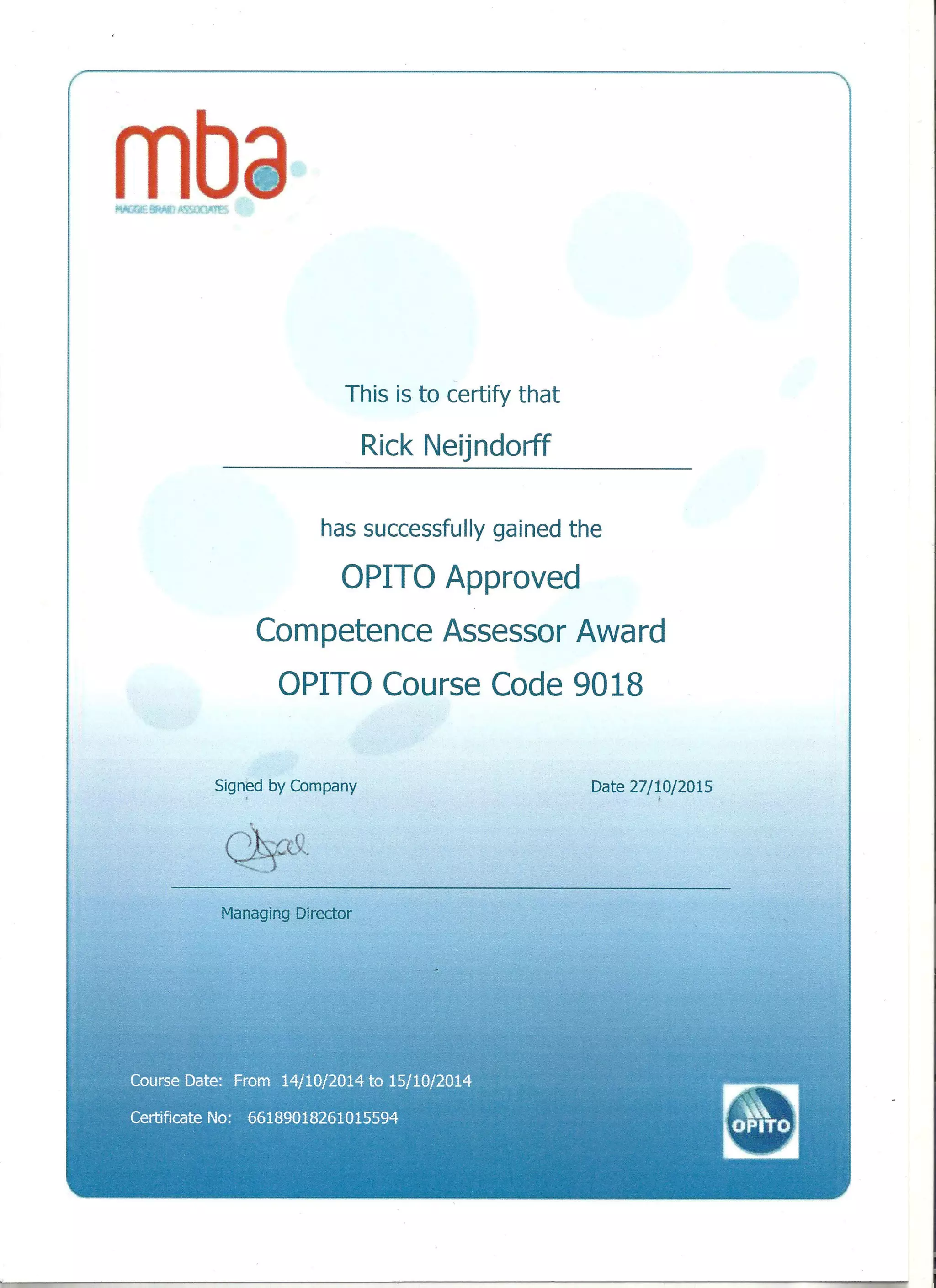 OPITO Approved Competence Assessor Award | PDF