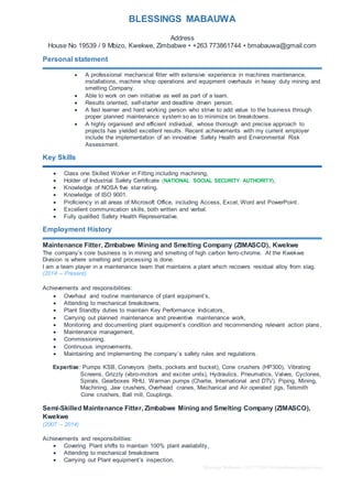 Curriculum Vitae For B.Mabauwa [FITTER] | DOCX