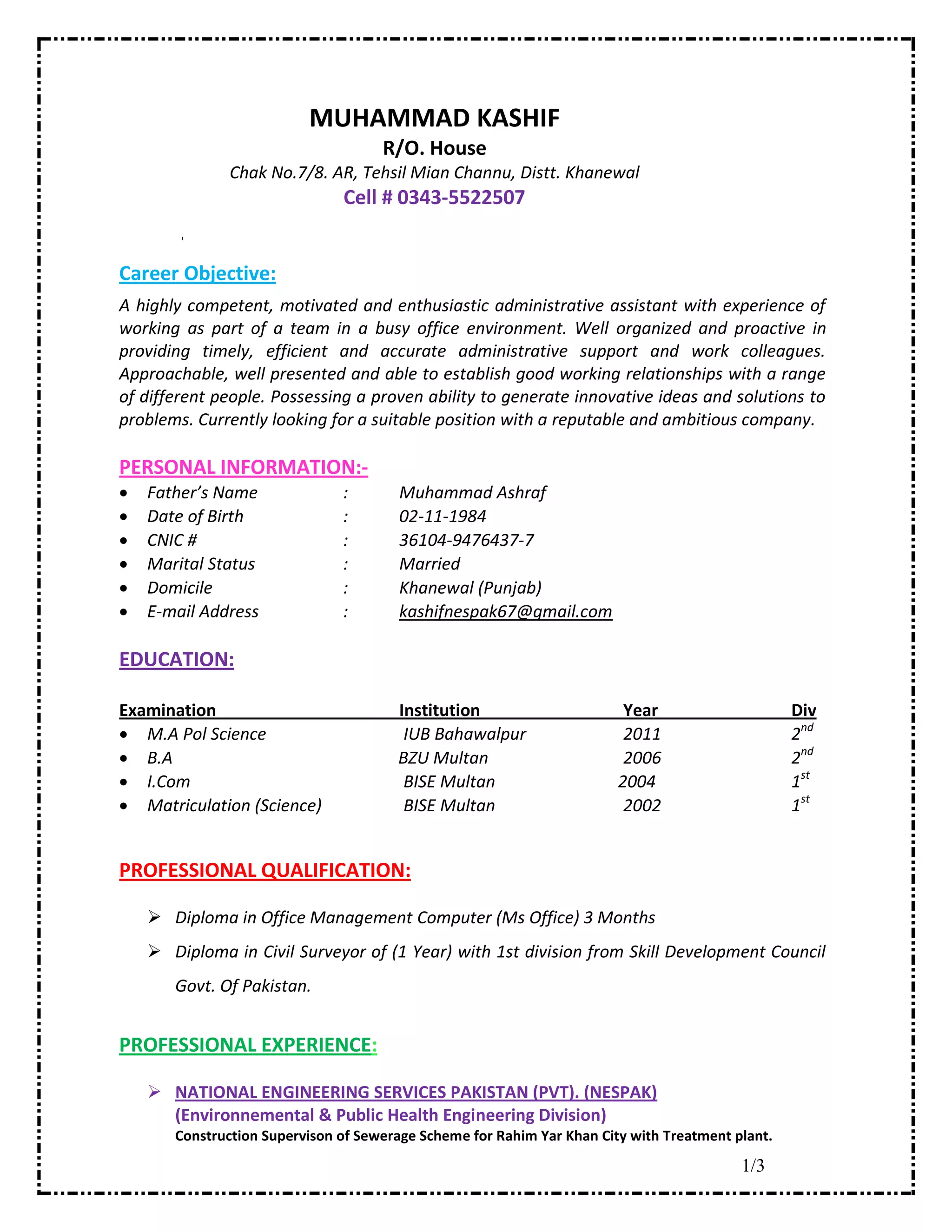 Muhammad Kashif C.V | PDF